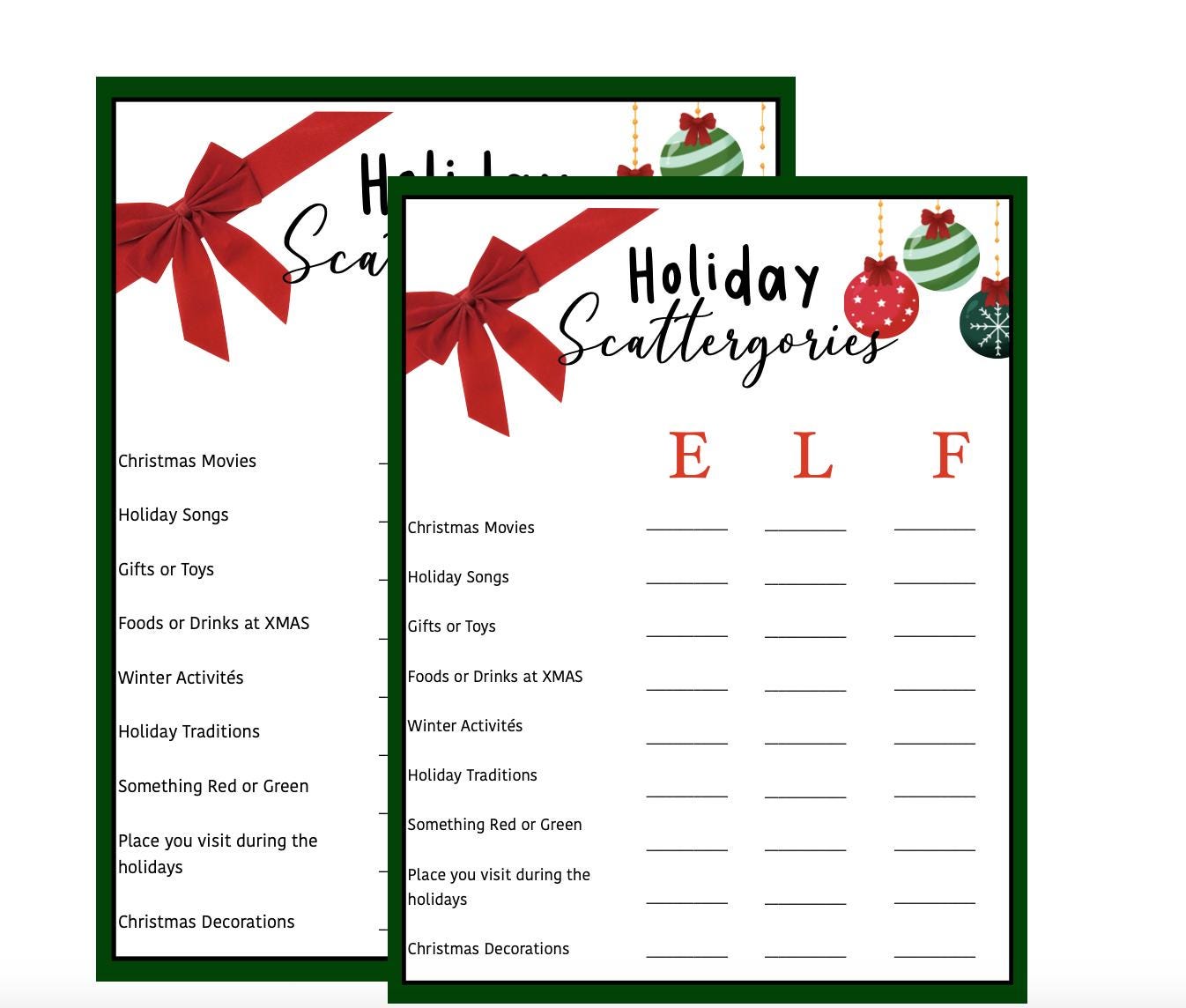 Christmas Scattergories-holiday Game- Holiday Scattergories - Etsy