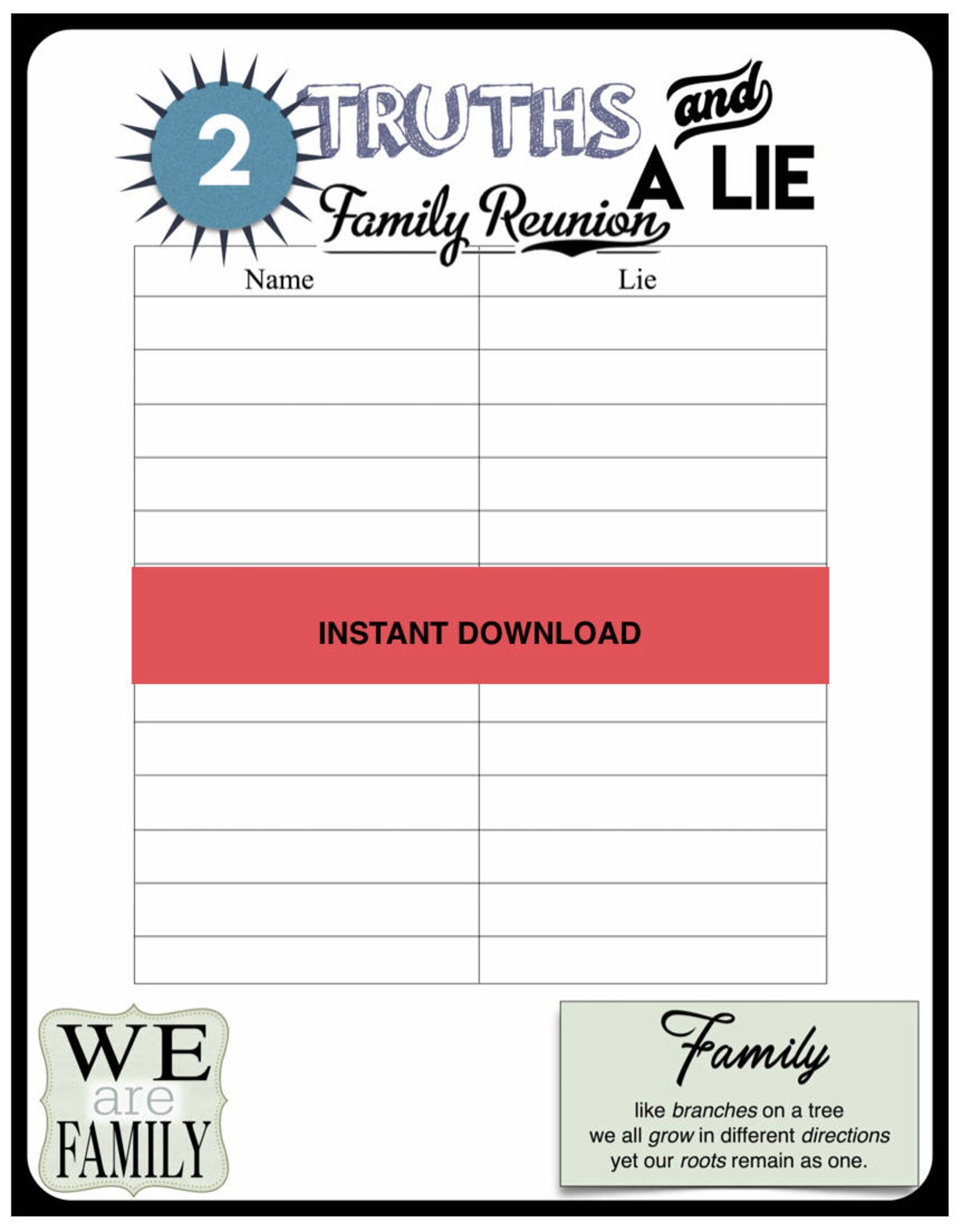 Family Reunion Game-instant Download-two Truths and a Lie - Etsy