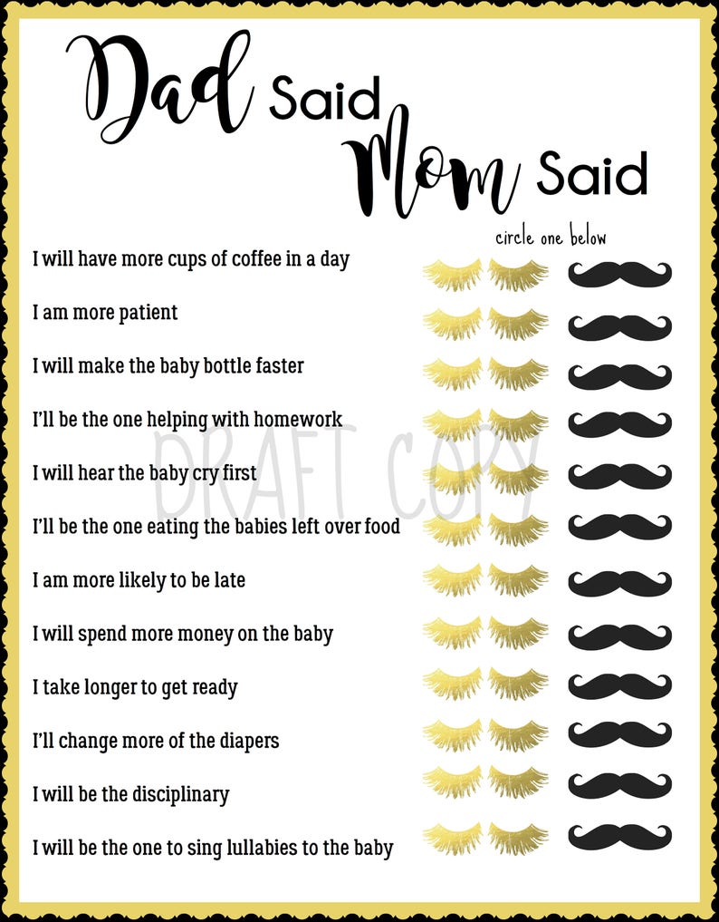 Dad Said Mom Said Baby Shower Game - Instant Download-lashes and ...