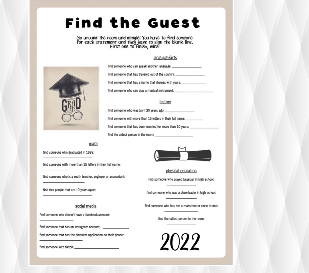Graduation Party Game-find the Guest Instant Download - Etsy