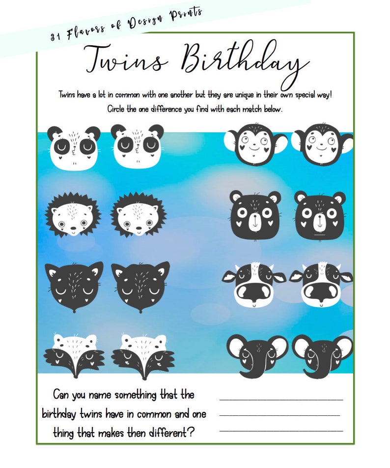 Twins Birthday Party Game Birthday Party Game for Twins - Etsy