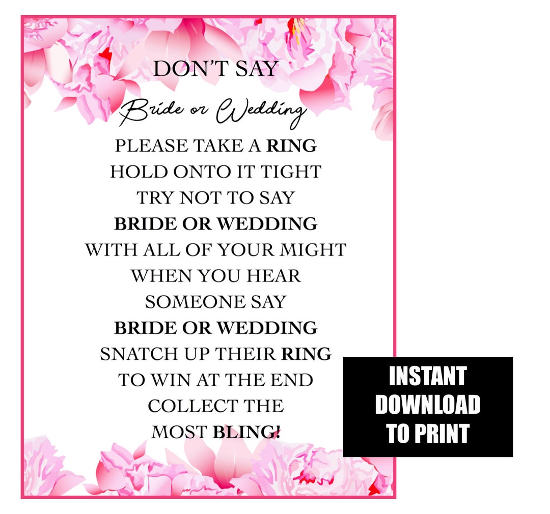 PRINTABLE Bridal Shower PARTY Download | Printable Sign | Don't Say ...
