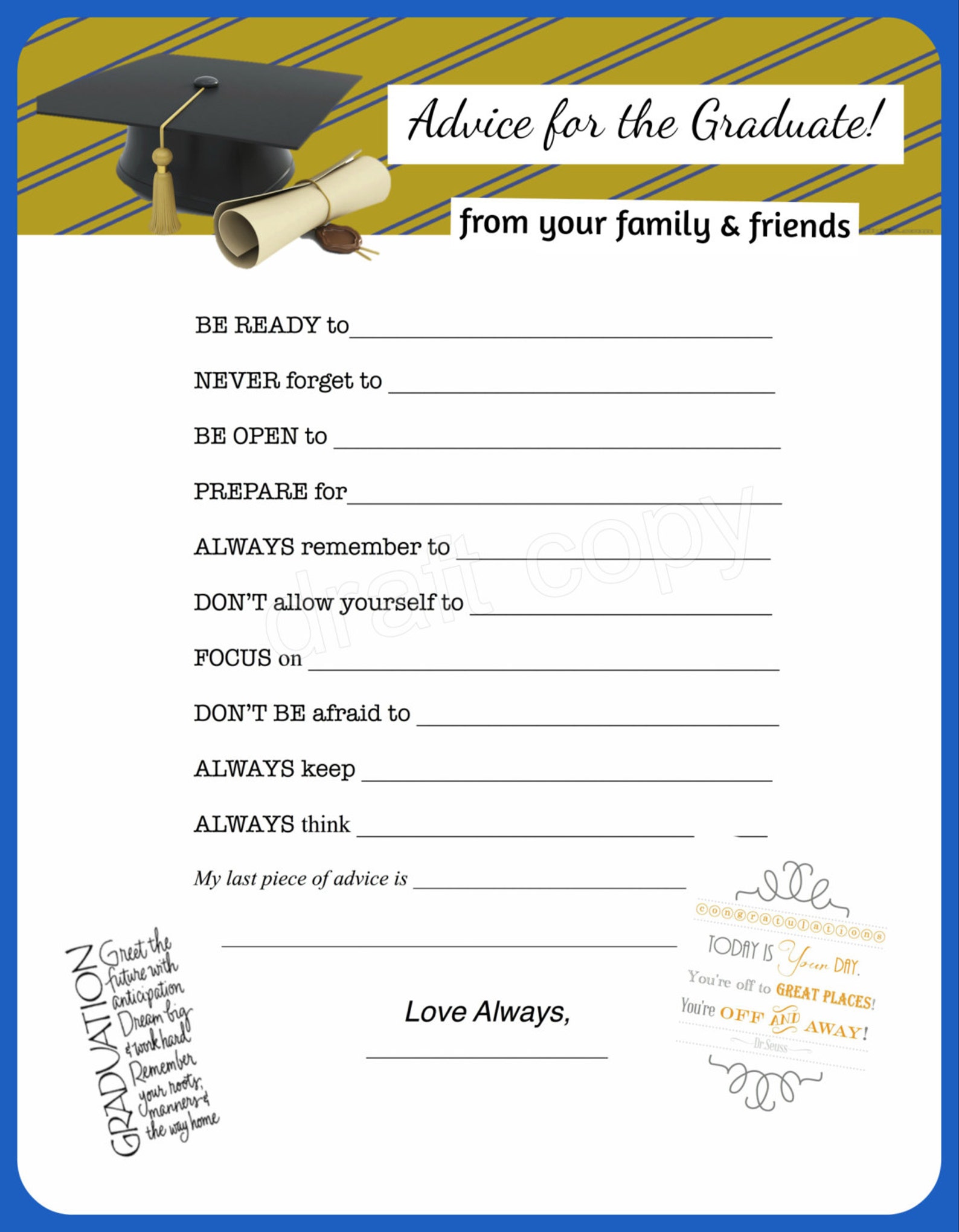 Graduation Party Ideas Graduation Party Advice Cards Leave - Etsy