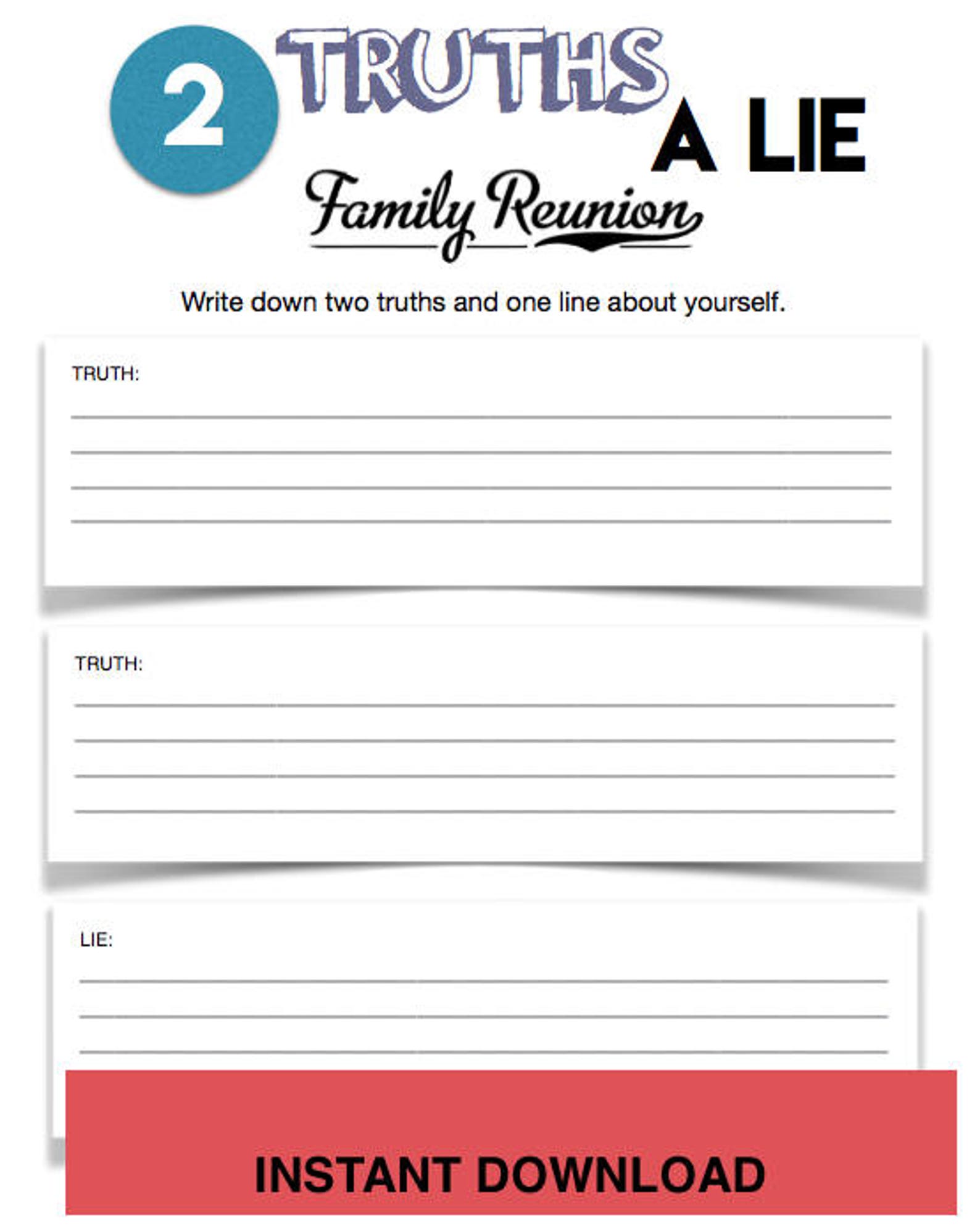 Family Reunion Game-instant Download-two Truths and a Lie - Etsy