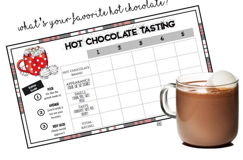 Hot Chocolate Tasting Score Card INSTANT DOWNLOAD | Family Tasting ...