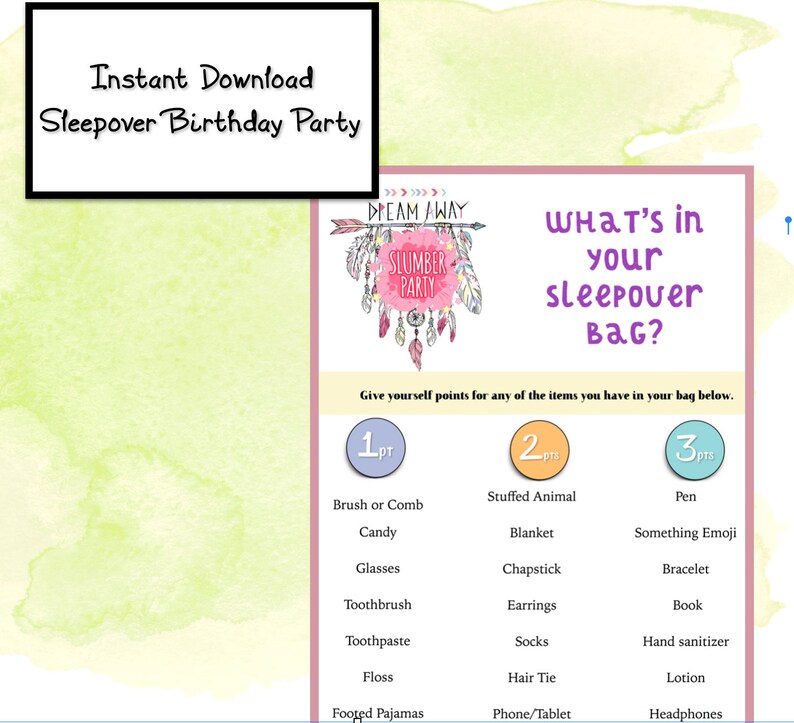 Girls Slumber Party Birthday Party Game Girls Sleepover - Etsy