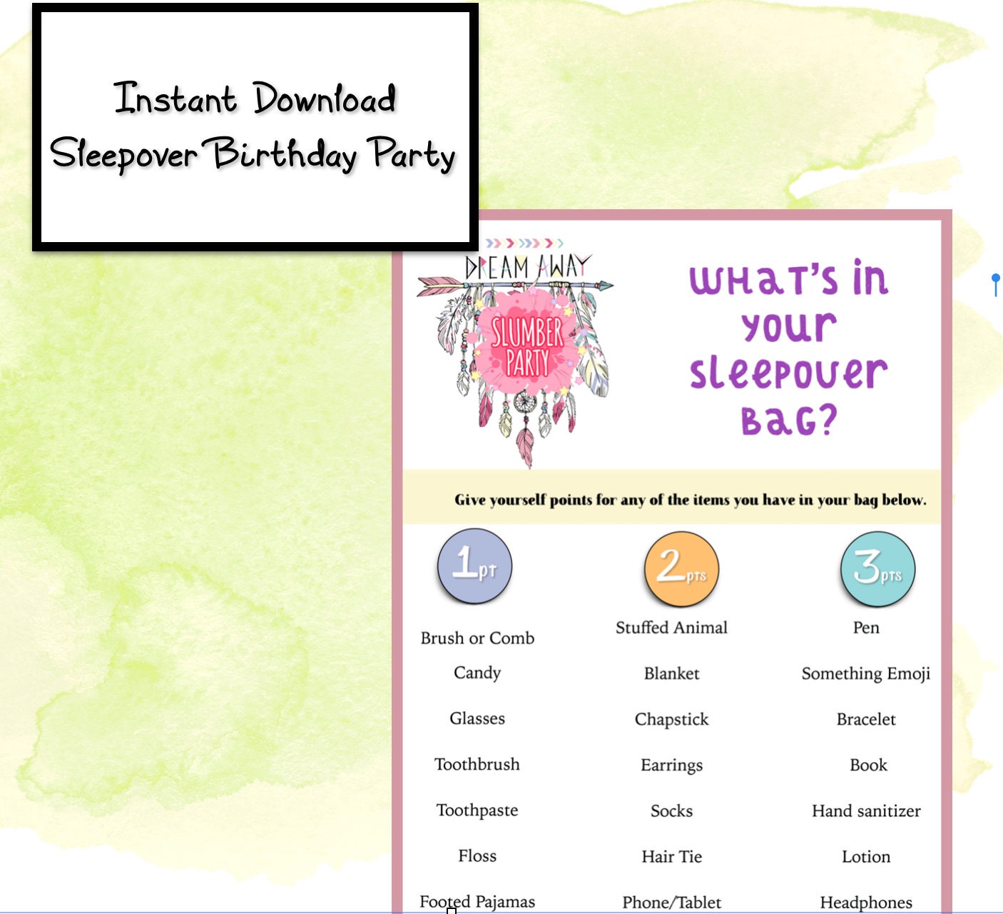 Girls Slumber Party Birthday Party Game Girls Sleepover | Etsy