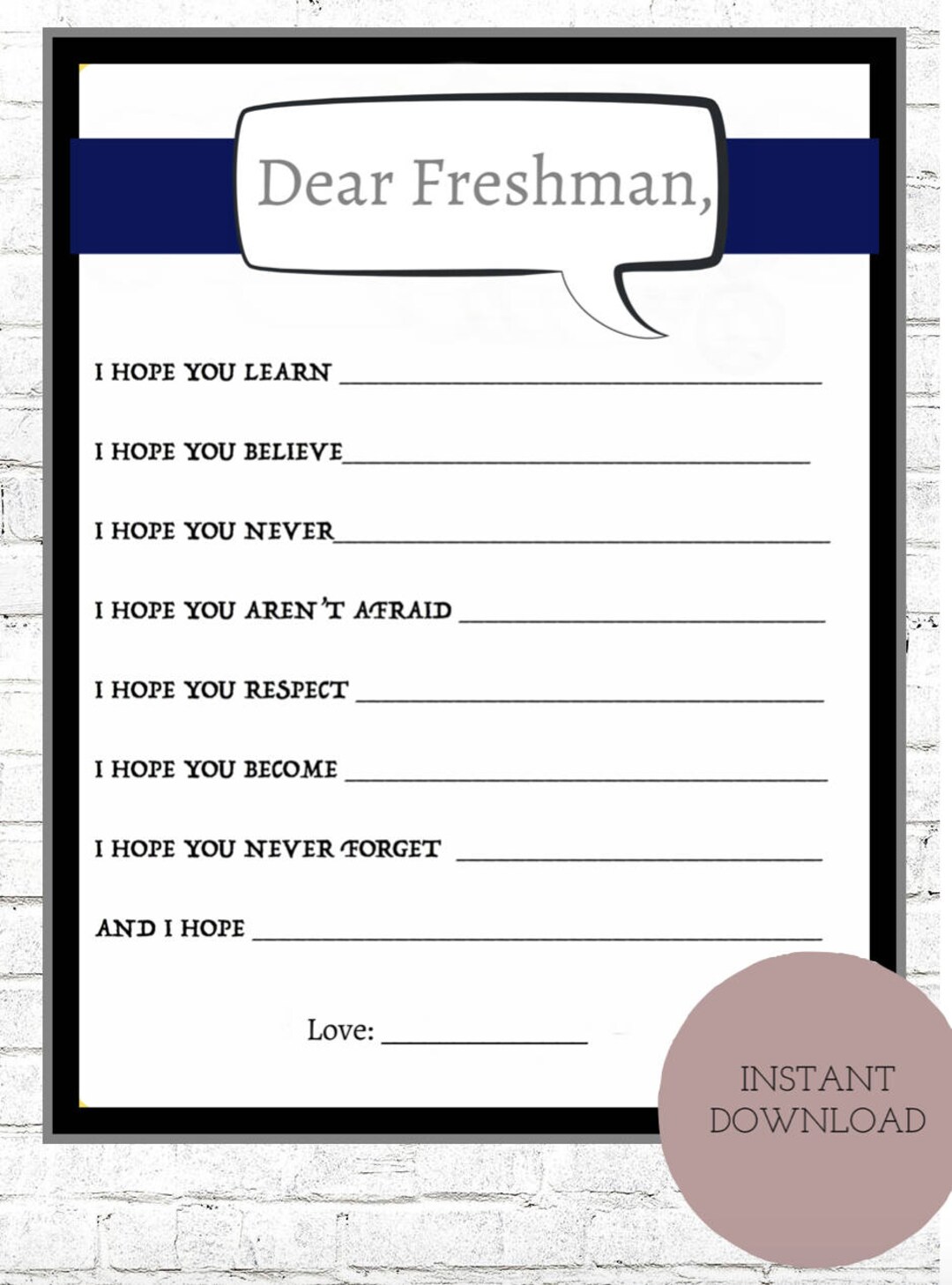 Dear Freshman-advice Card-instant Download Graduation Party - Etsy