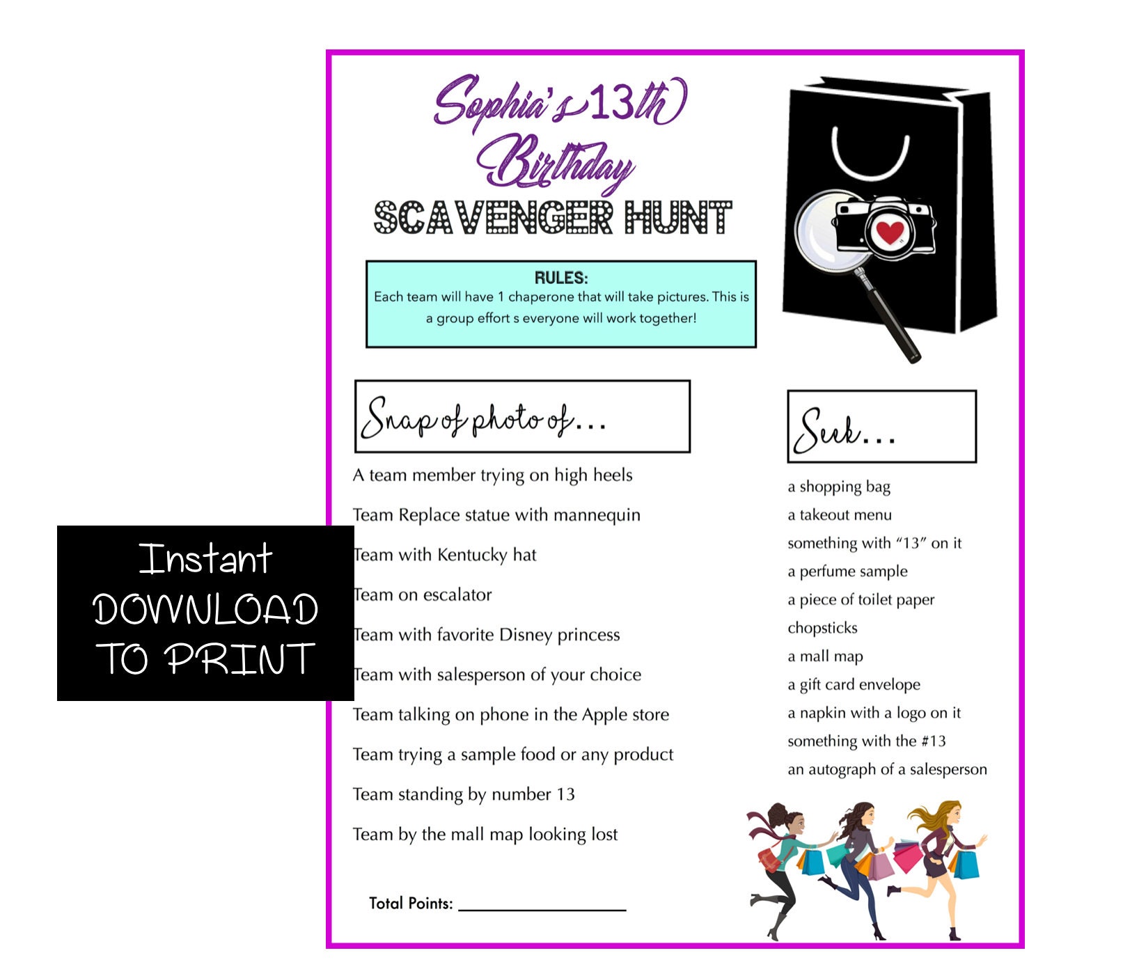 Mall Scavenger Hunt Game Instant Download Etsy