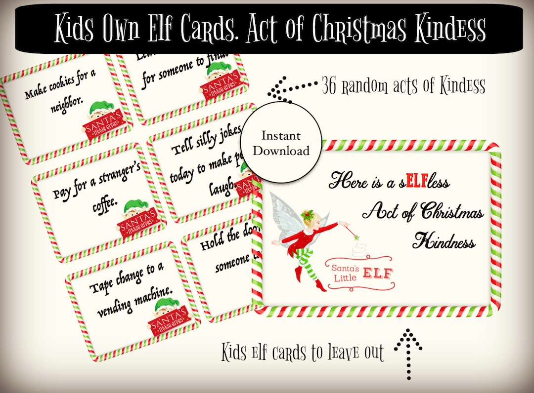 Elfless Act of Christmas Kindness Cards for Kids Instant Download ...