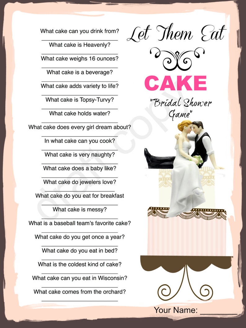 Bridal Shower Game Cake Trivia-instant Download - Etsy