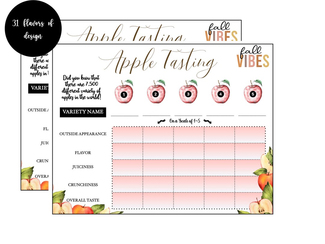 Fall Apple Tasting Score Card INSTANT DOWNLOAD | Family Apple Tasting ...