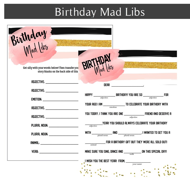 Birthday Party Activities Mad Libs-instant Download - Etsy Denmark