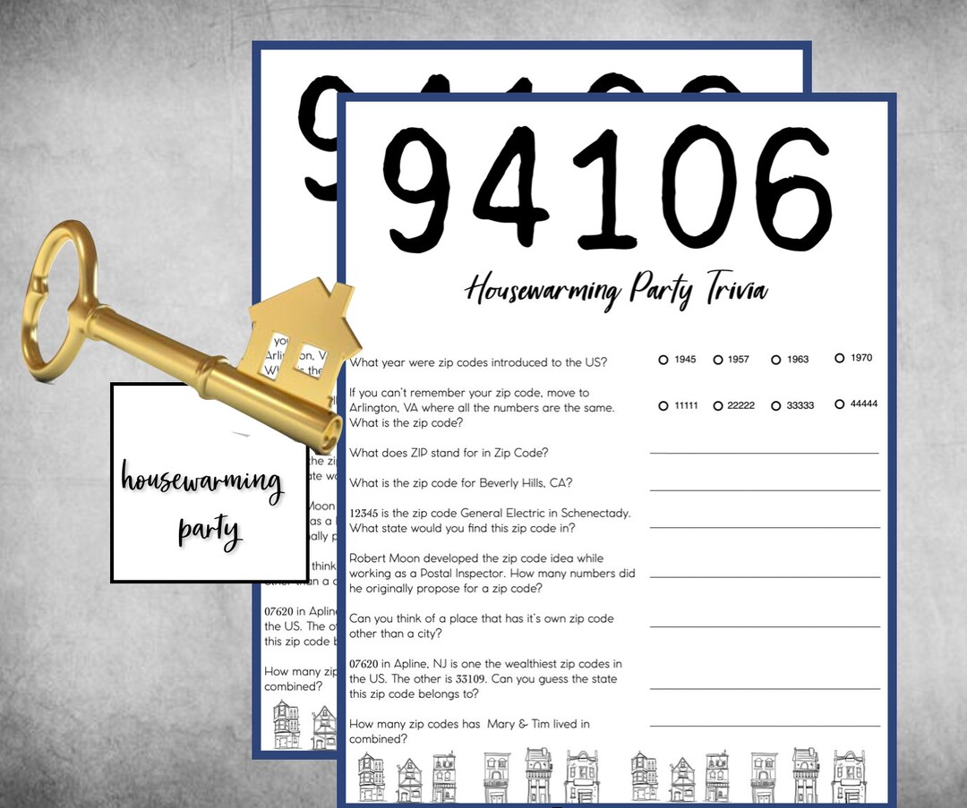 House Warming Party Trivia Game | Zip Code Game | Are You Moving and ...
