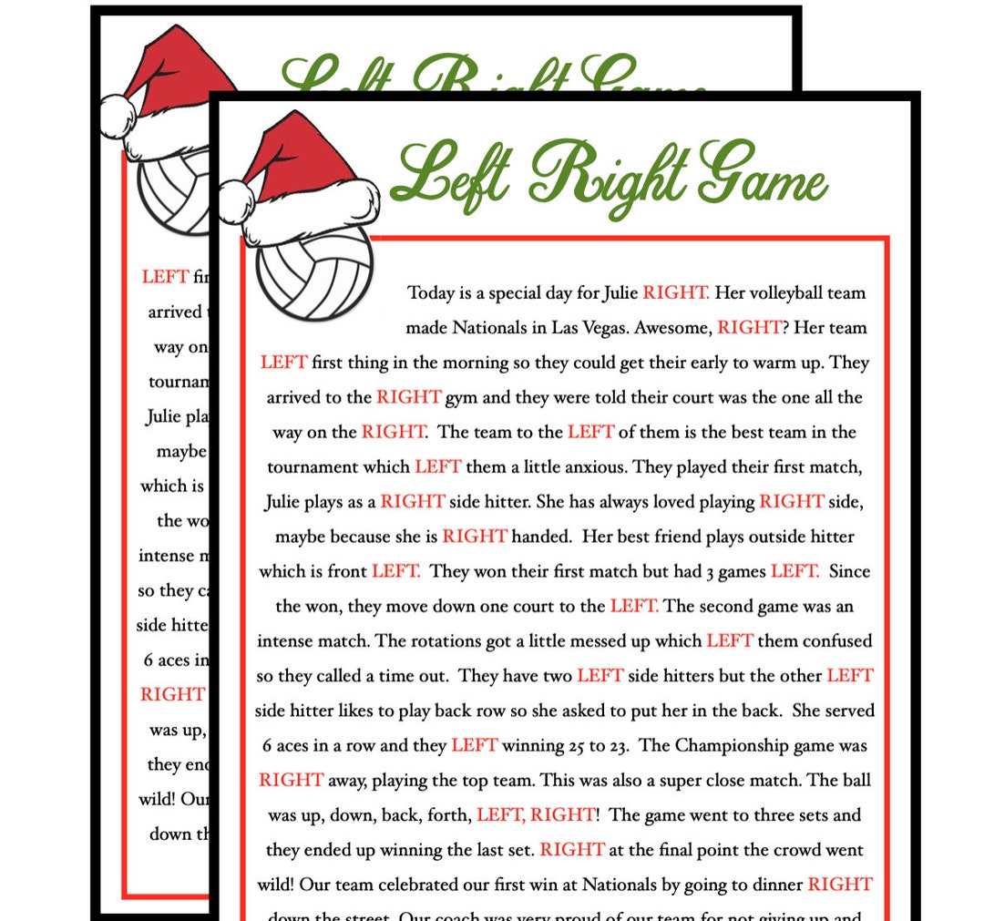 Volleyball Party Game Left Right Story Pass the Present Game, Left ...