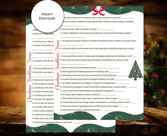 Christmas Traditions Trivia Game Instant Download Holiday | Etsy