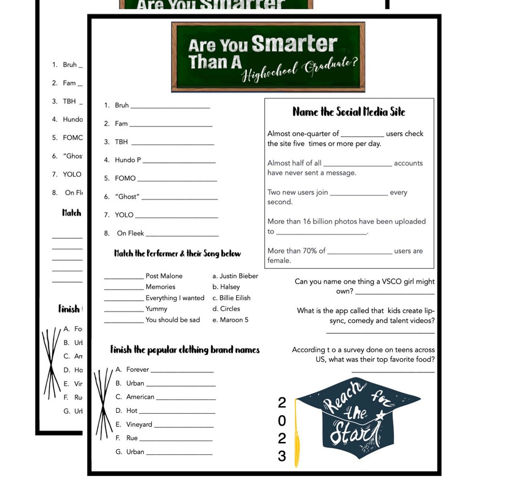 Graduation Party Game-are You Smarter Than a Highschool Graduate Teen ...