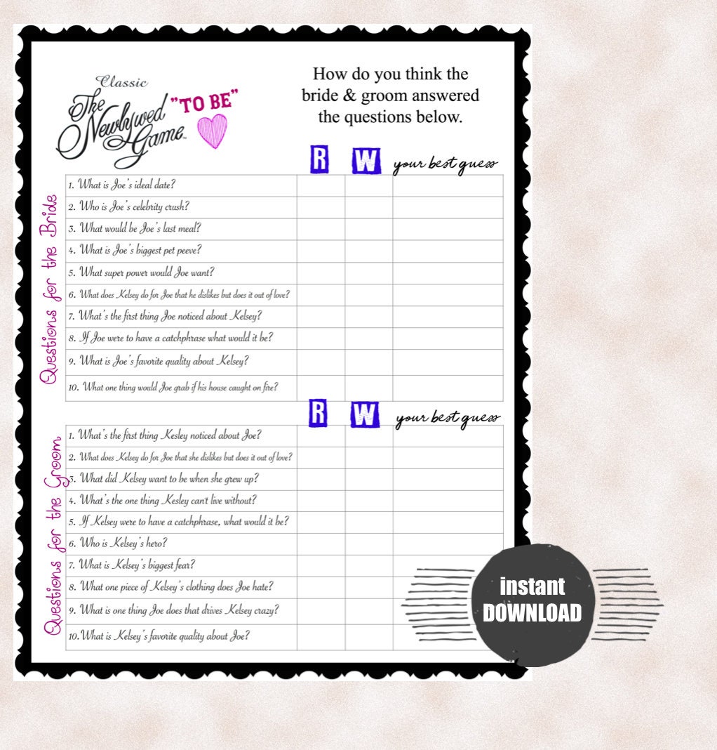 The Newlywed Game Wedding Shower Game Bachelorette Party Etsy