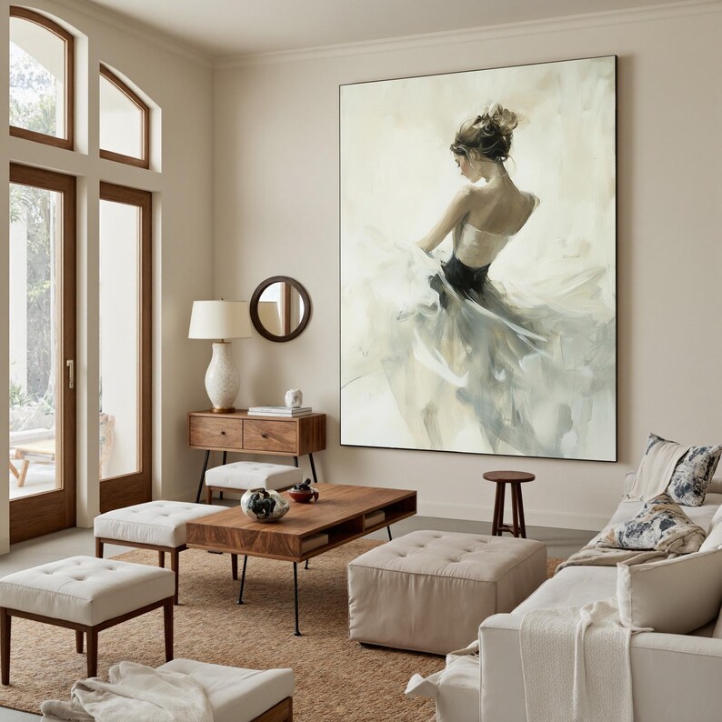 Abstract Ballerina Painting, Large Elegant Figure Art, Neutral Beige ...