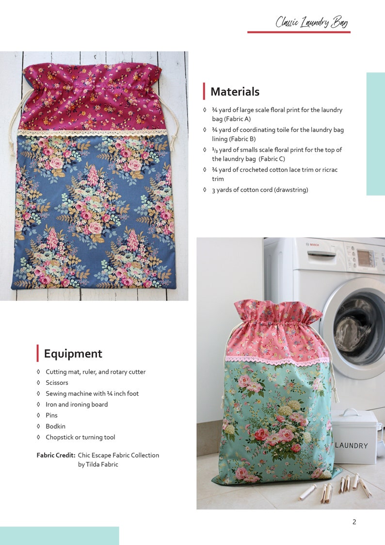 Classic Laundry Bag PDF Sewing Pattern; Large Drawstring Bag ...