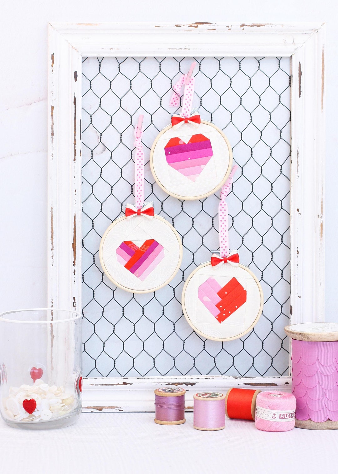 Heart Charms PDF Sewing Pattern, 3 Styles; Heart Hoops; Foundation ...