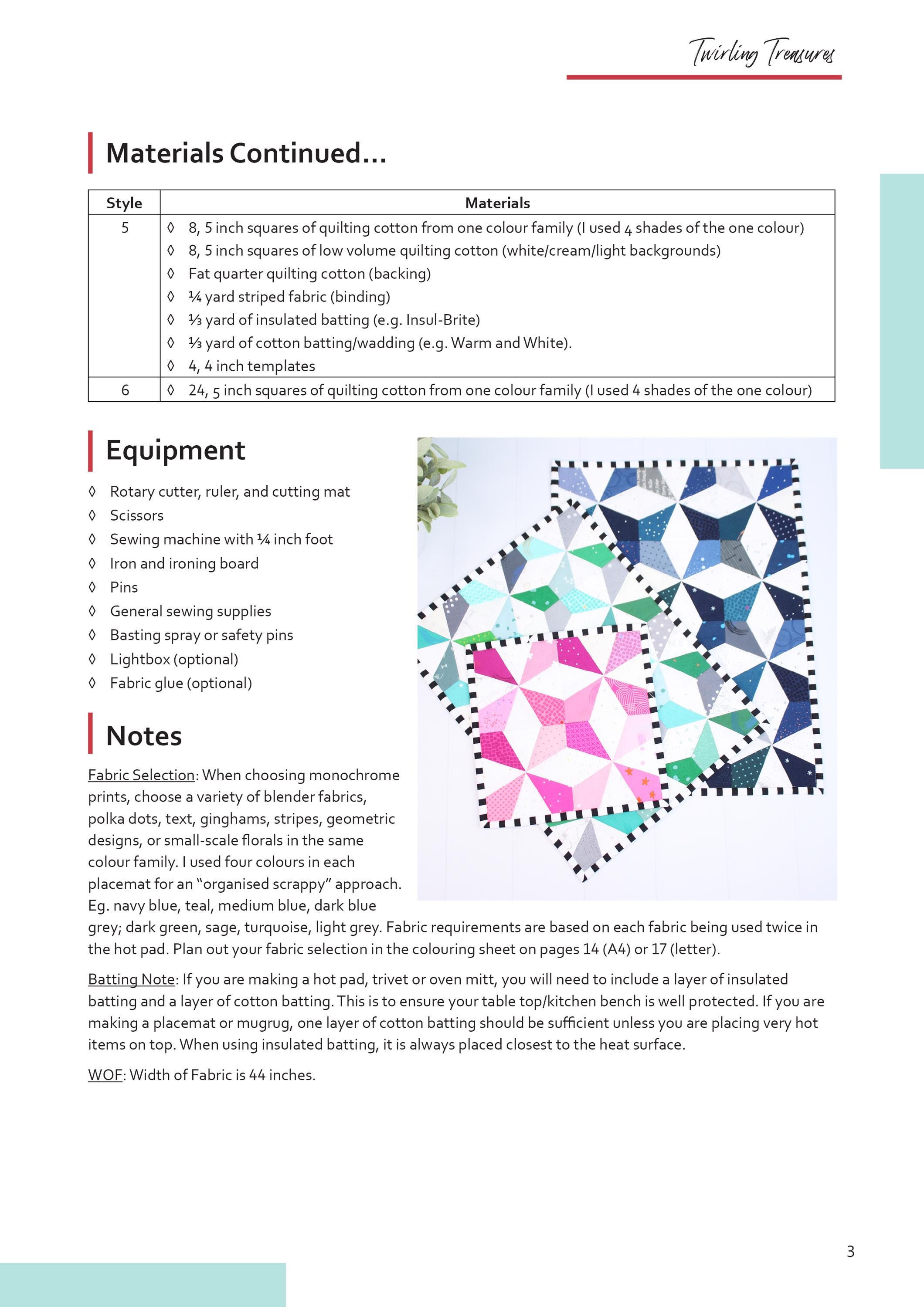 Twirling Treasures Hot Pad & Placemat Sewing Pattern – Insulated Trivet ...