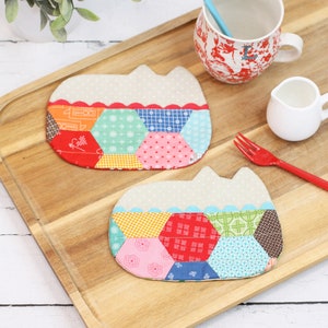 Sleepy Cat Coaster Mug Rug PDF Sewing Pattern; Quilted Coaster; Cute ...