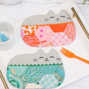 Sleepy Cat Coaster Mug Rug PDF Sewing Pattern; Quilted Coaster; Cute ...
