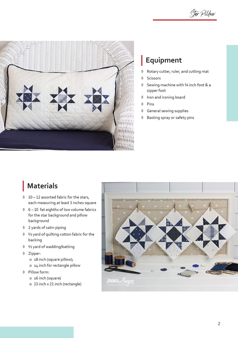 Star Pillow - 2 Styles - Square and Rectangle - PDF Sewing Pattern ...