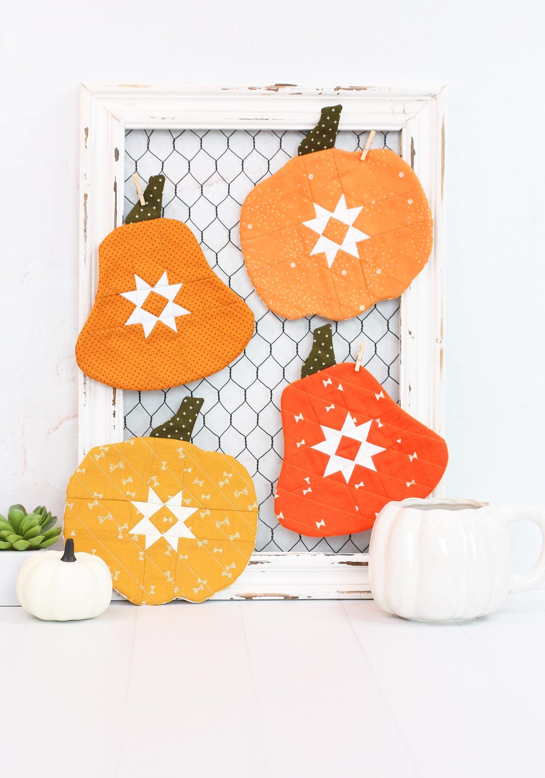 Pumpkin Patch Mugrug PDF Sewing Pattern, Pumpkin Coaster Fall Sewing ...
