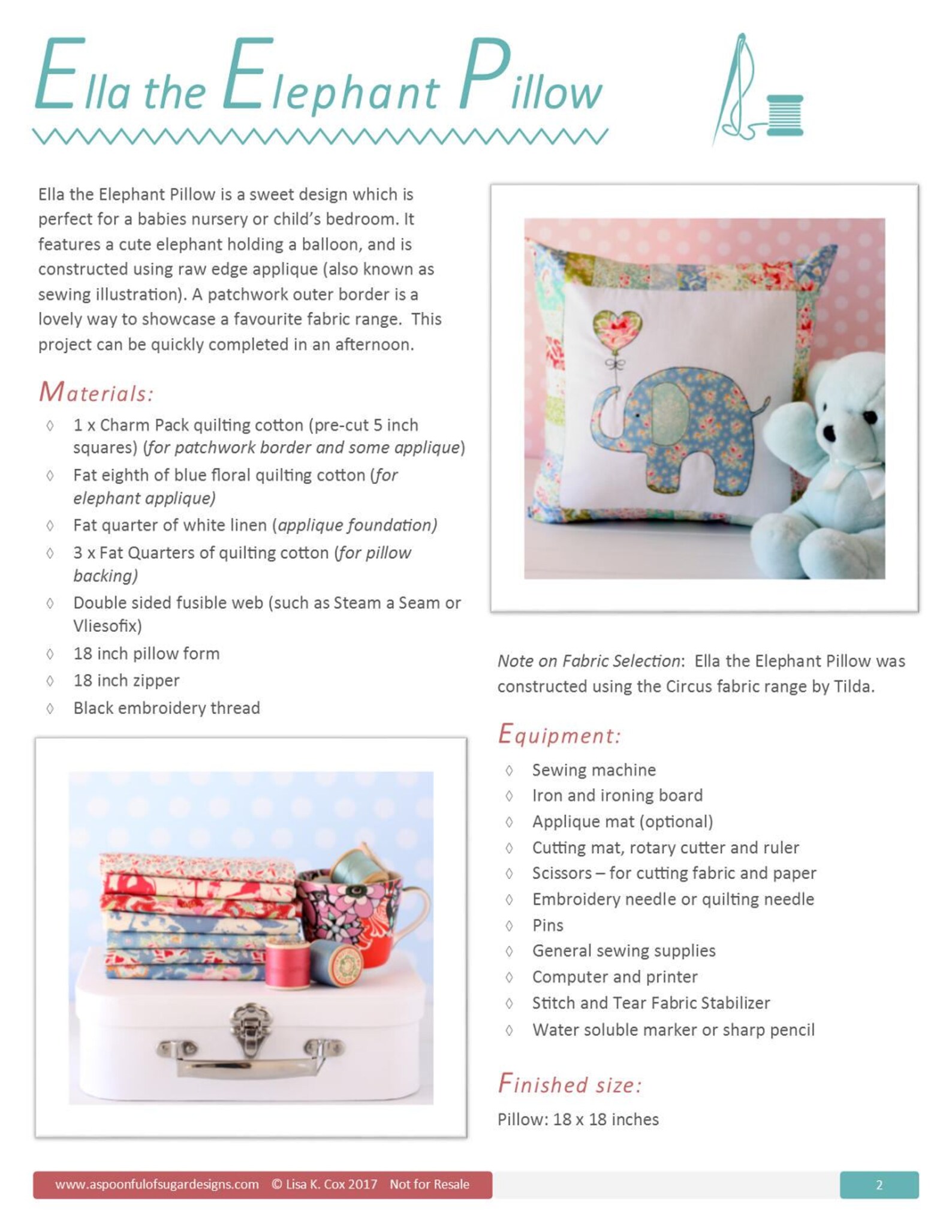 Ella the Elephant Pillow PDF Sewing Pattern; Elephant Pillow Pattern ...