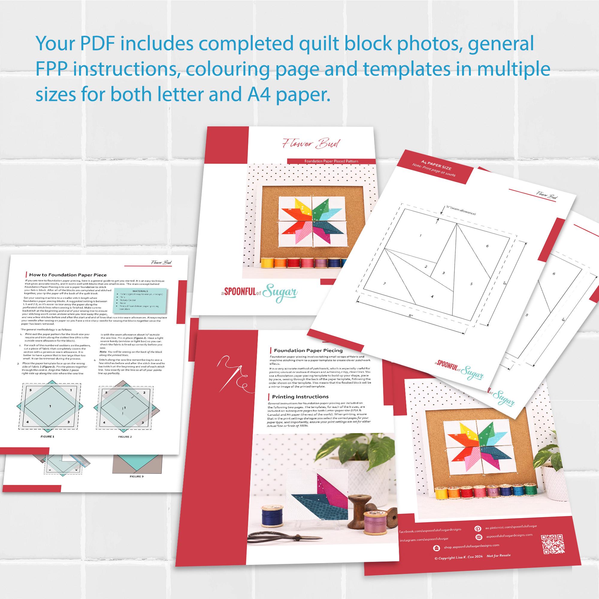 Flower Bud Foundation Paper Piecing Quilt Block PDF Pattern, FPP 5 ...