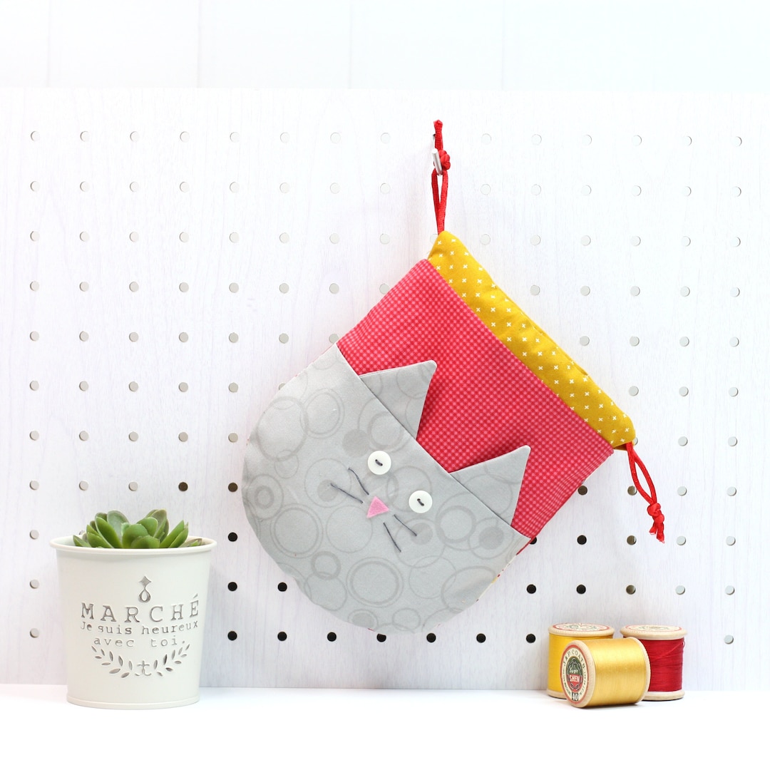 Kitty Carryall PDF Sewing Pattern; Cat Drawstring Bag; Cat Lover Gift ...