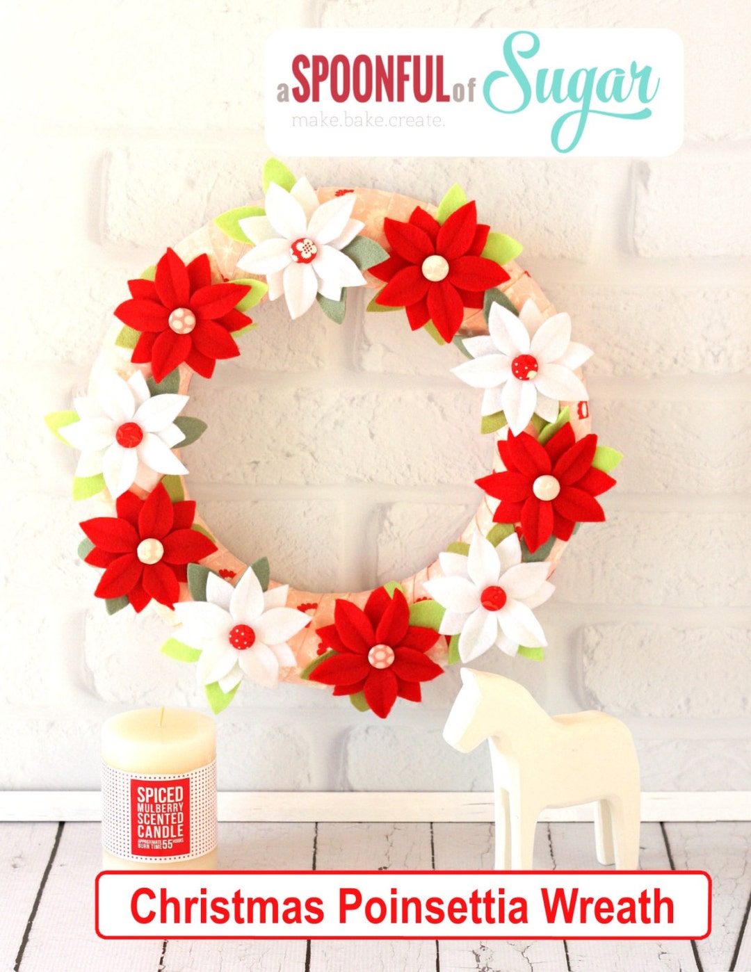 Christmas Poinsettia Wreath PDF Sewing Pattern, Felt Wreath, Door ...