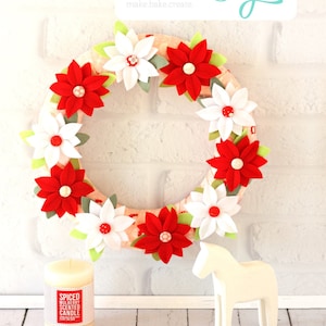 Christmas Poinsettia Wreath PDF Sewing Pattern, Felt Wreath, Door ...