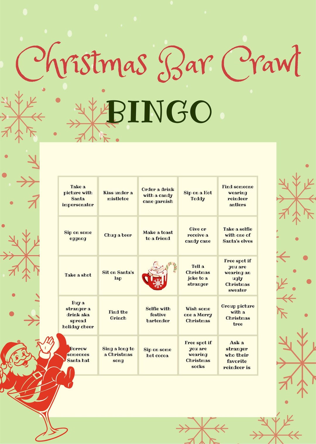 Christmas Bar Crawl Bingo - Etsy