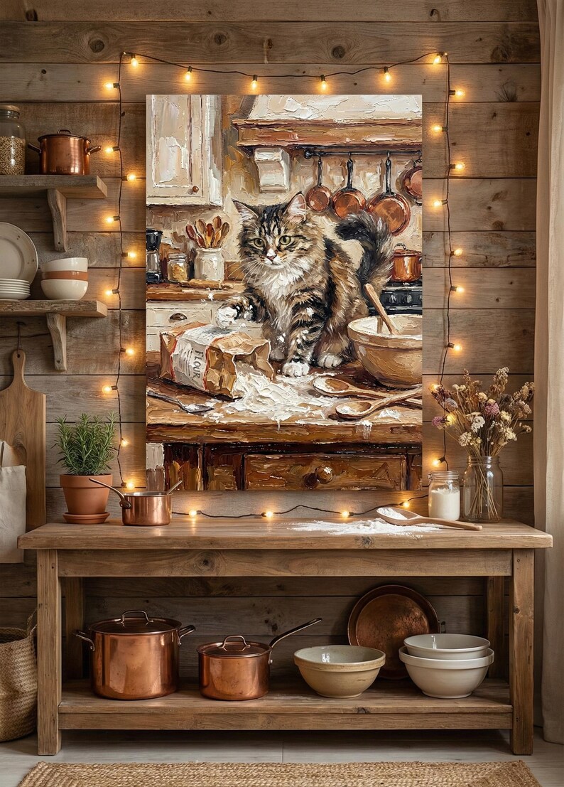 Funny Ginger Tabby Cat Baking Bread, Kitchen Art Print (digital ...
