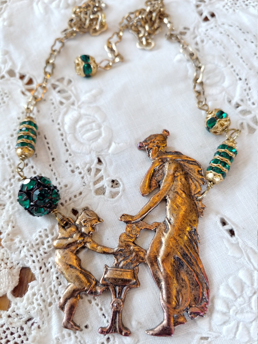 ART NOUVEAU Lady and Cherub Vintage Antique Assemblage Necklace - Etsy