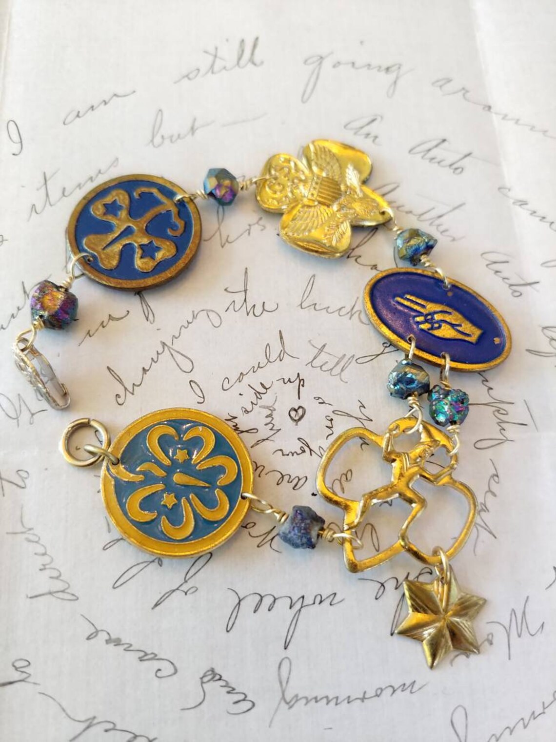 GIRL SCOUT BROWNIE Pin Vintage Assemblage Bracelet - Etsy