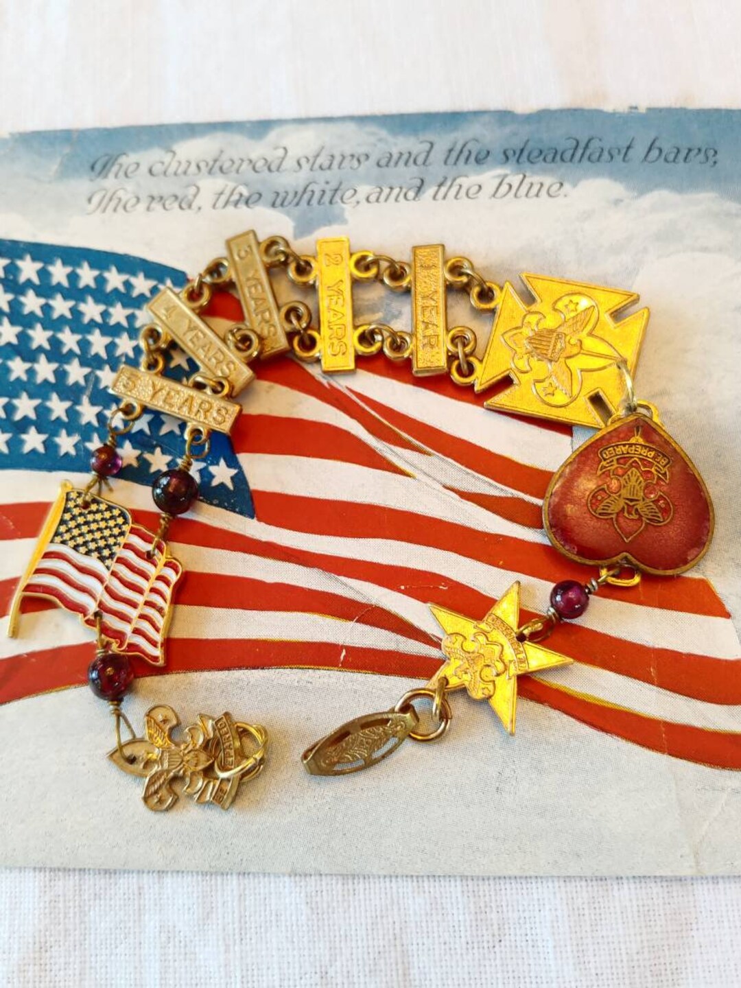 BOY SCOUT BSA Pin Patriotic Vintage Antique Assemblage Bracelet - Etsy
