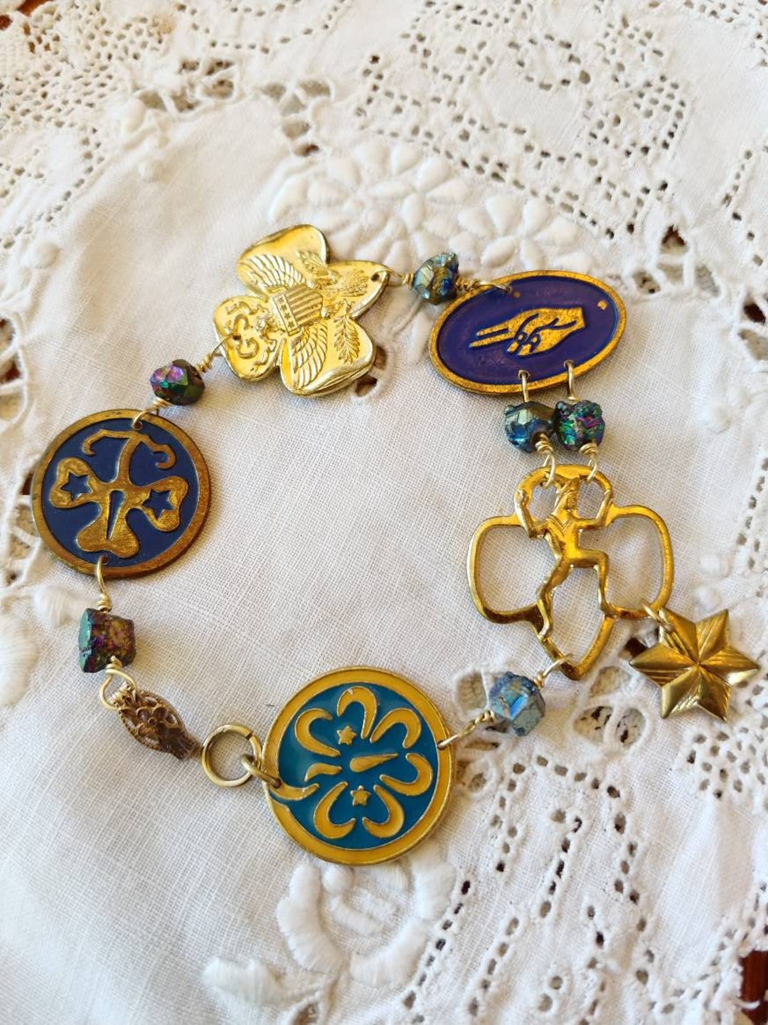 GIRL SCOUT BROWNIE Pin Vintage Assemblage Bracelet - Etsy