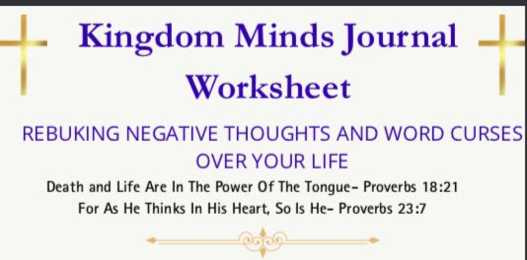 Kingdom Minds Journal Worksheet- Rebuking Negative Thoughts and Word ...