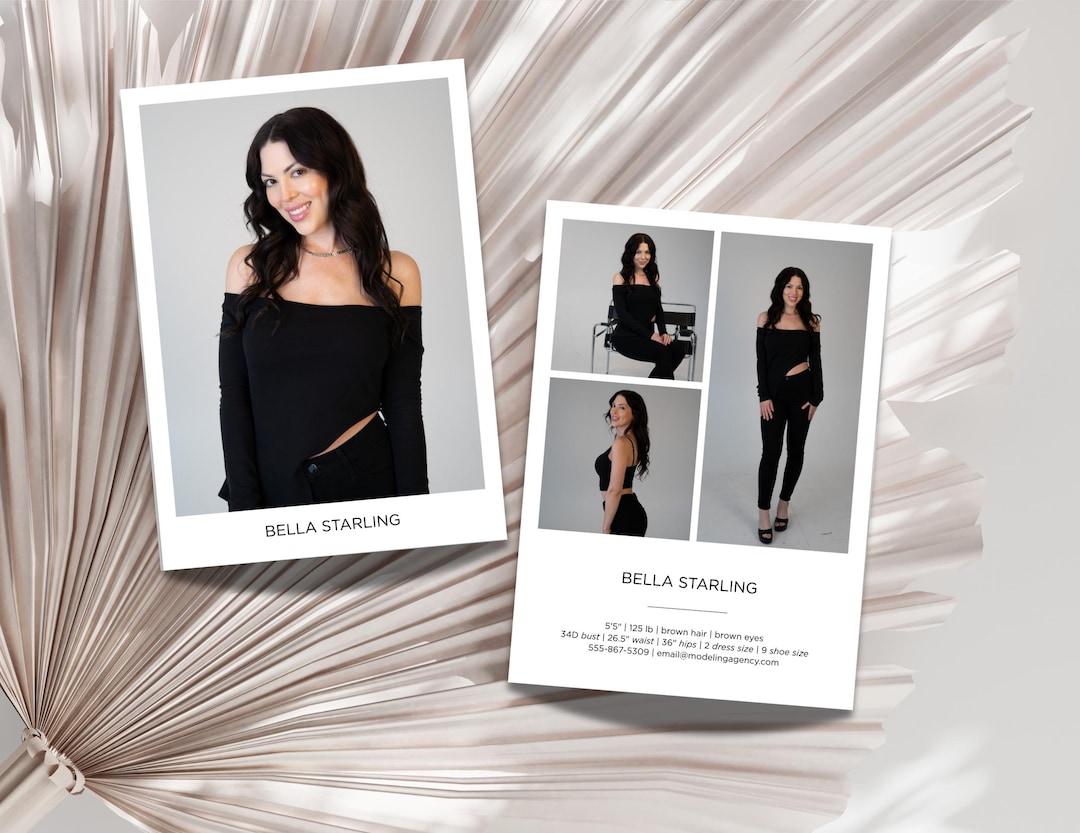 Model Comp Card: Editable Digital Template for Zed Card (5x7 Vertical 4 ...