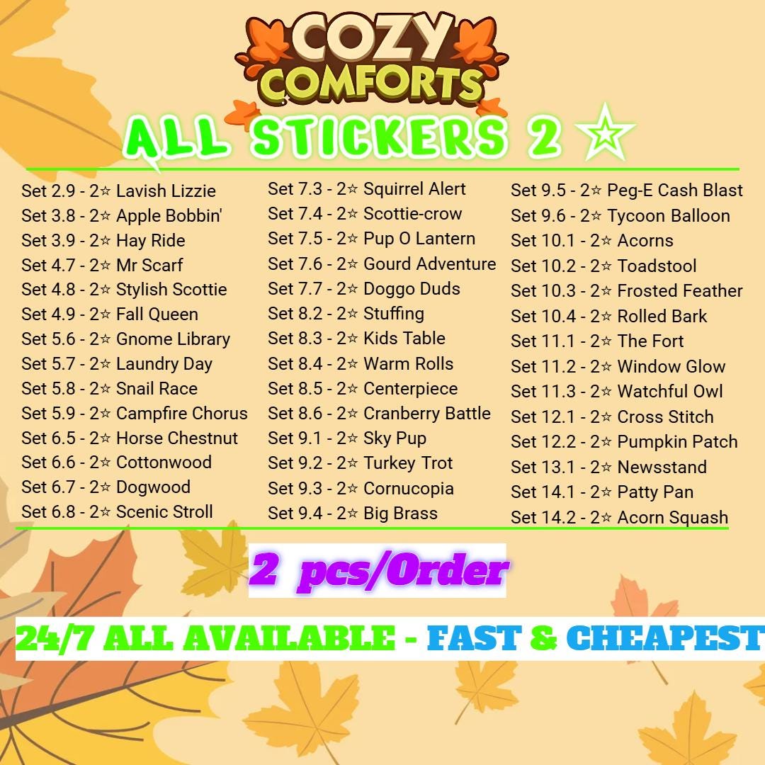 Monopoly Go Stickers: COZY COMFORTS Album, 2-star (2 Pcs/order) - Etsy