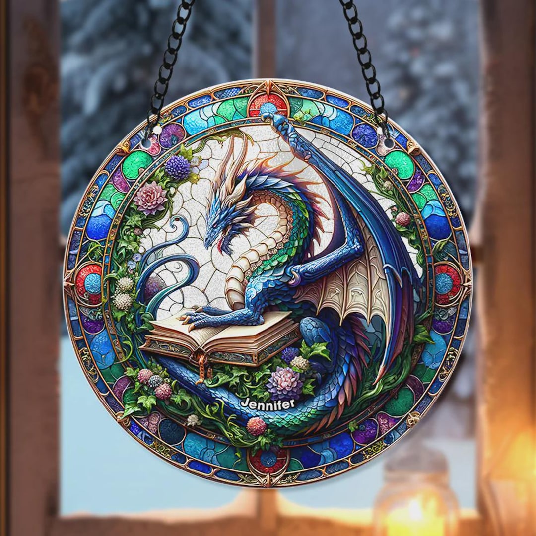 Personalized Book Dragon Suncatcher Ornament, Dragon Acrylic Window ...