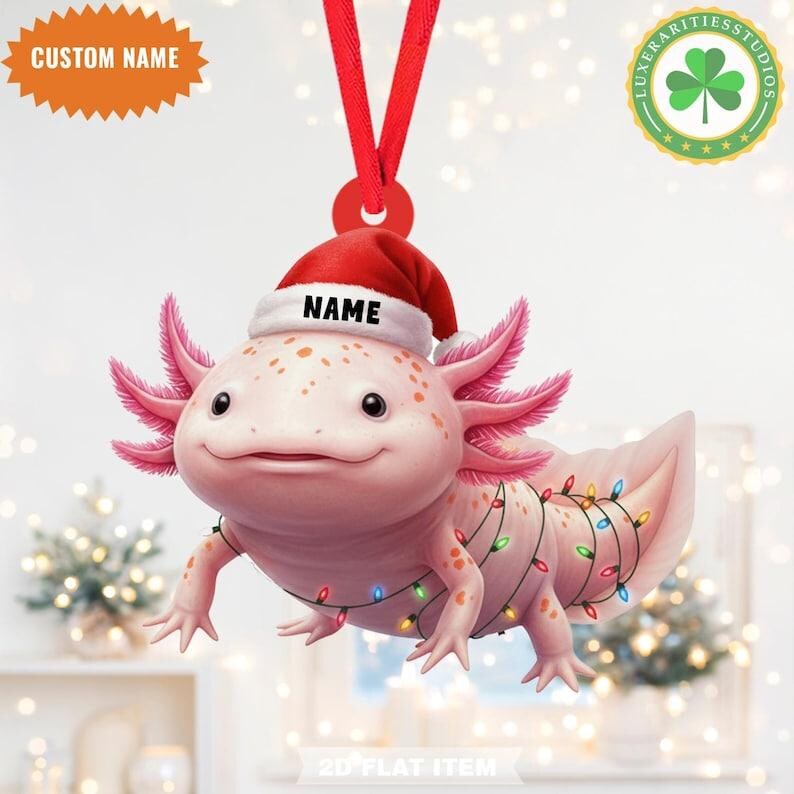 Personalized Axolotl Salamander Christmas Ornament, Flat 2D Ornament ...