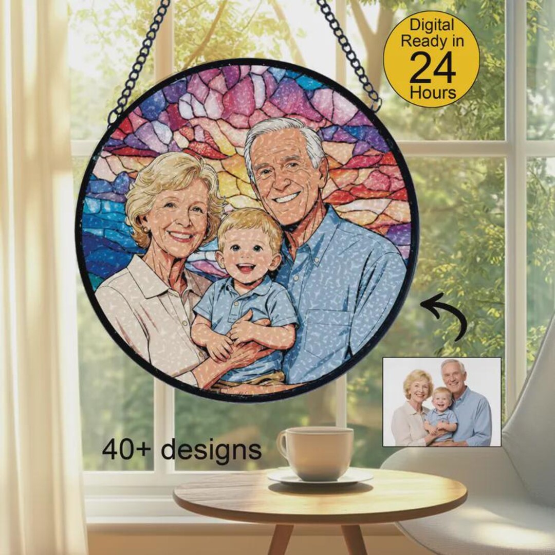 Family Suncatcher – Custom Birth Flower – Photo Portrait – Memorial ...