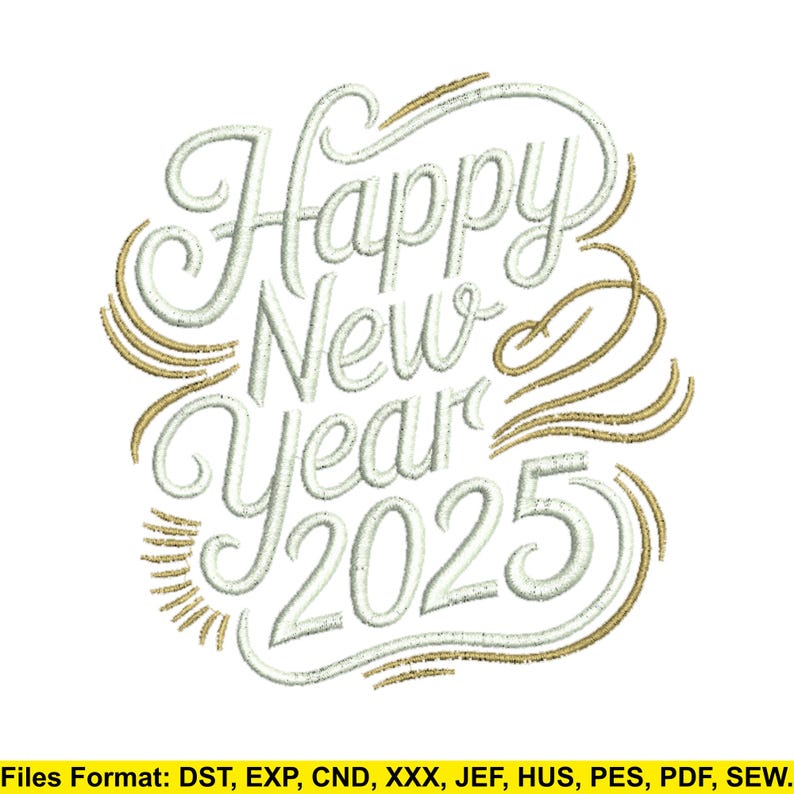 Happy New Year 2025 Elegant Embroidery Design - Etsy
