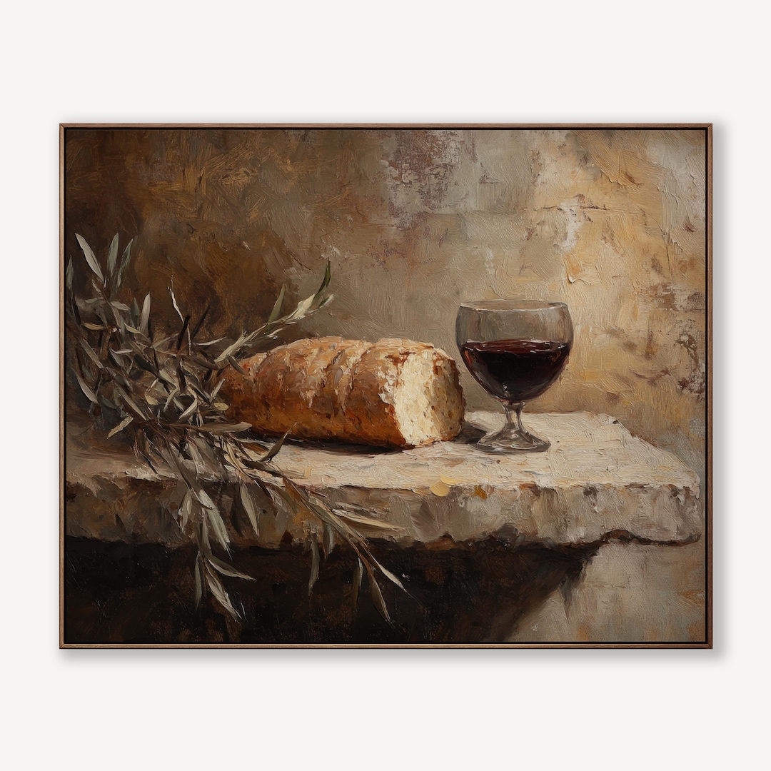 Christian Wall Art, Communion Still Life, Last Supper Painting, Framed ...