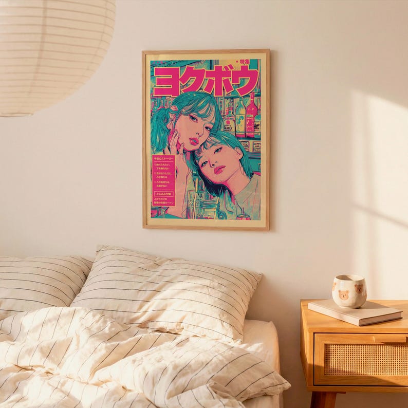 Impressão artística de casal sáfico: pôster vaporwave lésbico em close ...